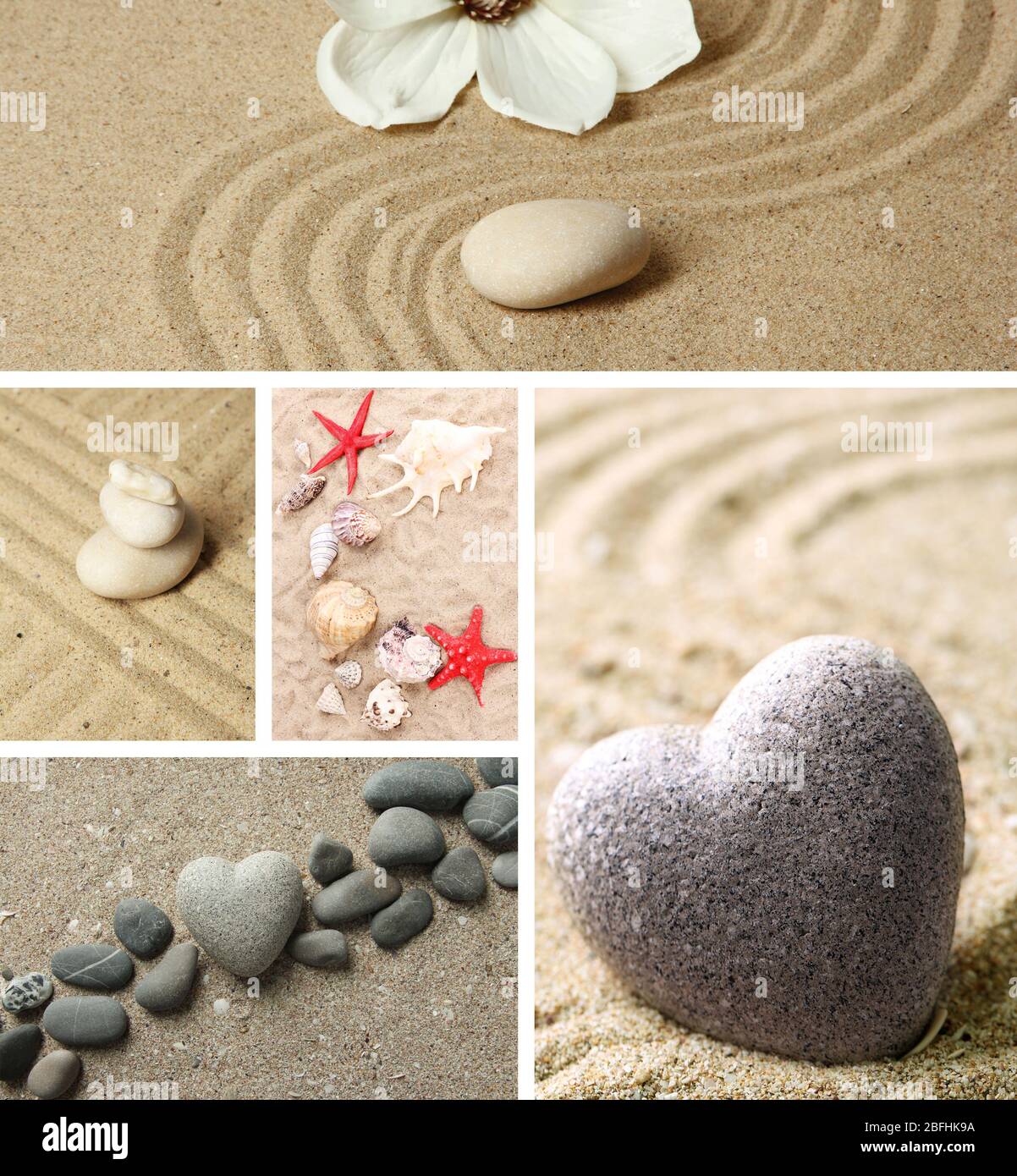 Collage of zen garden with sand and stones Stock Photo - Alamy