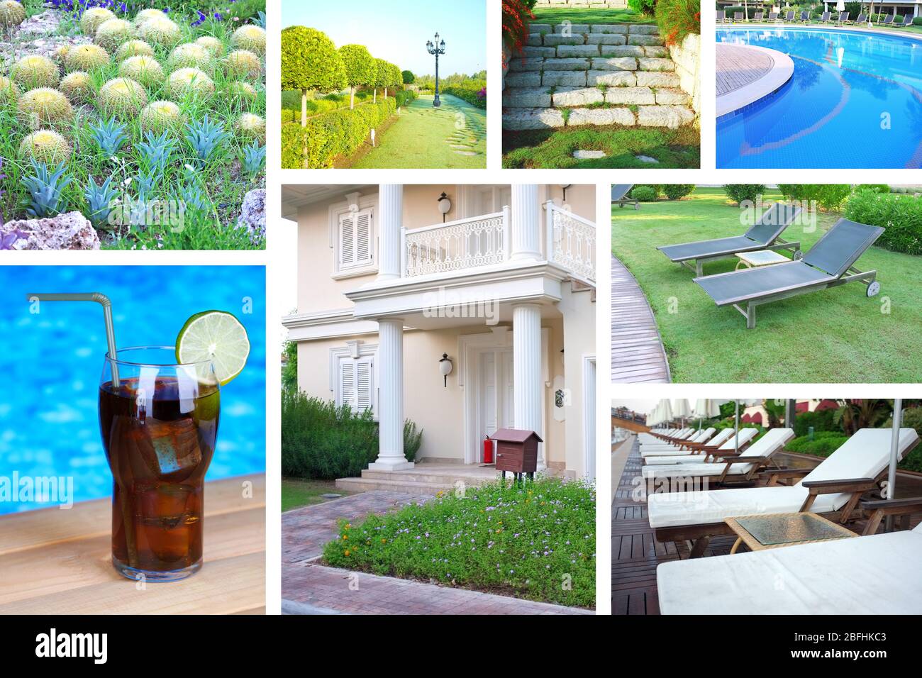 Collage with different photos of luxury touristic hotel Stock Photo - Alamy