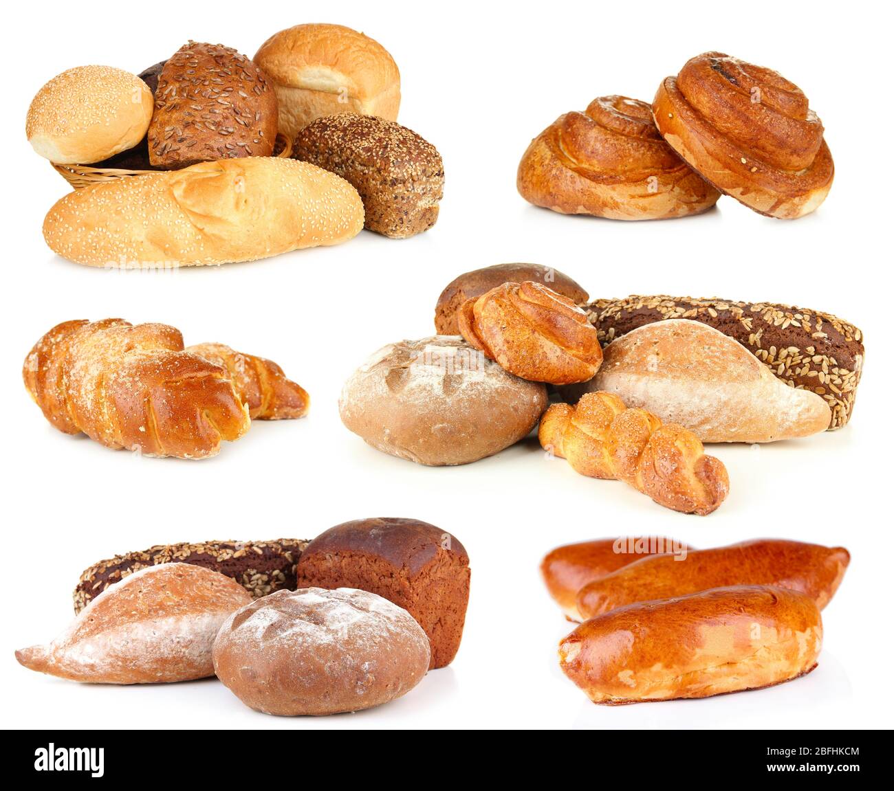 Collage of various bread isolated on white Stock Photo - Alamy