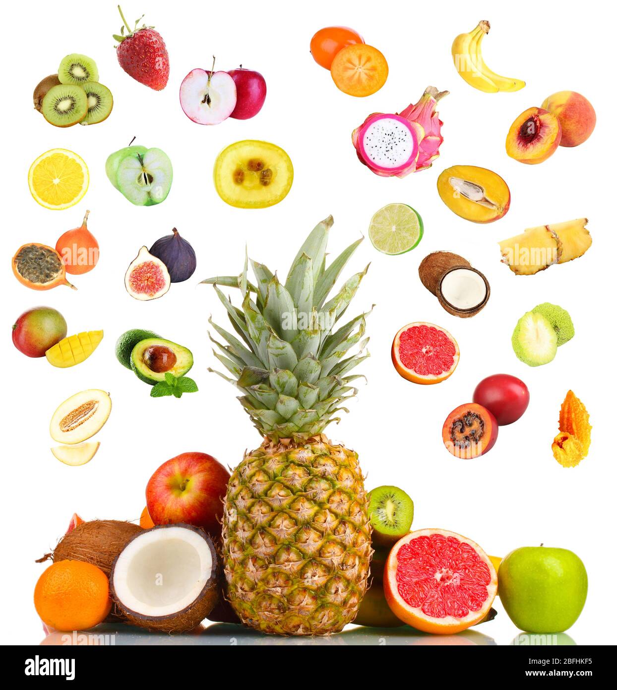 Collage of fresh fruits isolated on white Stock Photo - Alamy