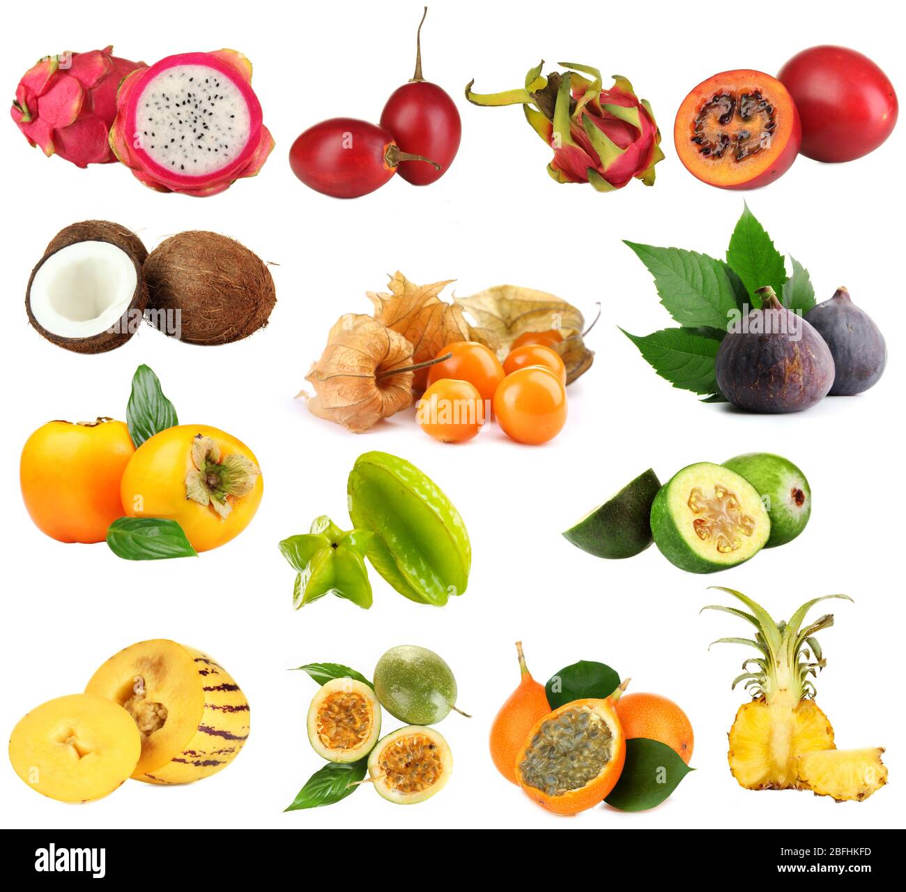 Collage of tropical fruits isolated on white Stock Photo - Alamy
