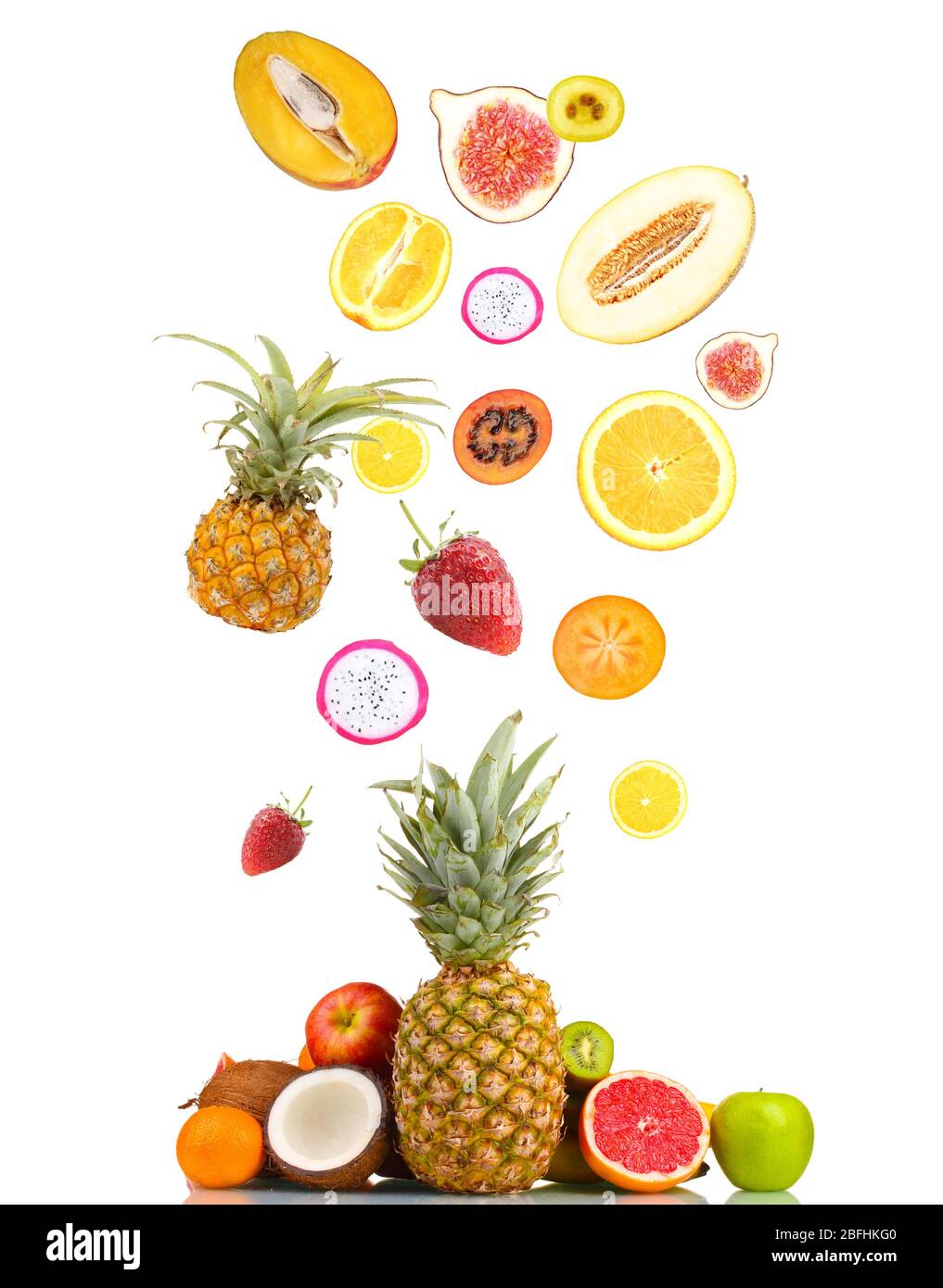 Collage of fresh fruits and berries isolated on white Stock Photo - Alamy