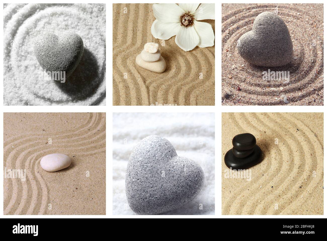 Collage of zen garden with sand and stones Stock Photo - Alamy
