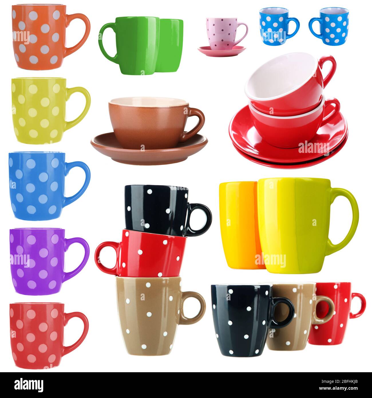 Colorful cups isolated on white Stock Photo - Alamy