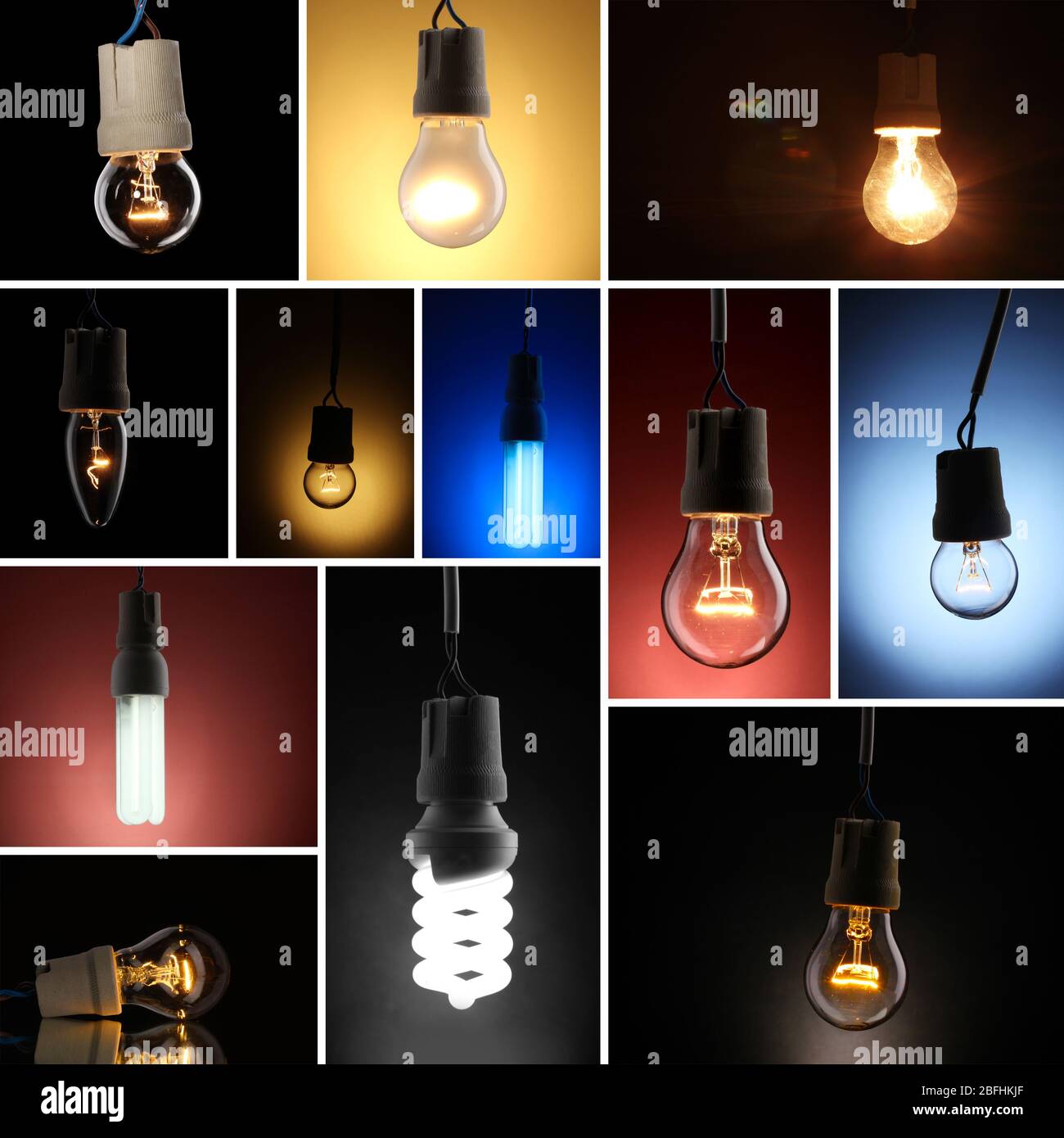 Collage of light bulbs on dark background Stock Photo - Alamy