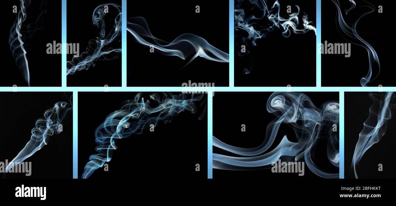 Collage of abstract smoke on black background Stock Photo - Alamy