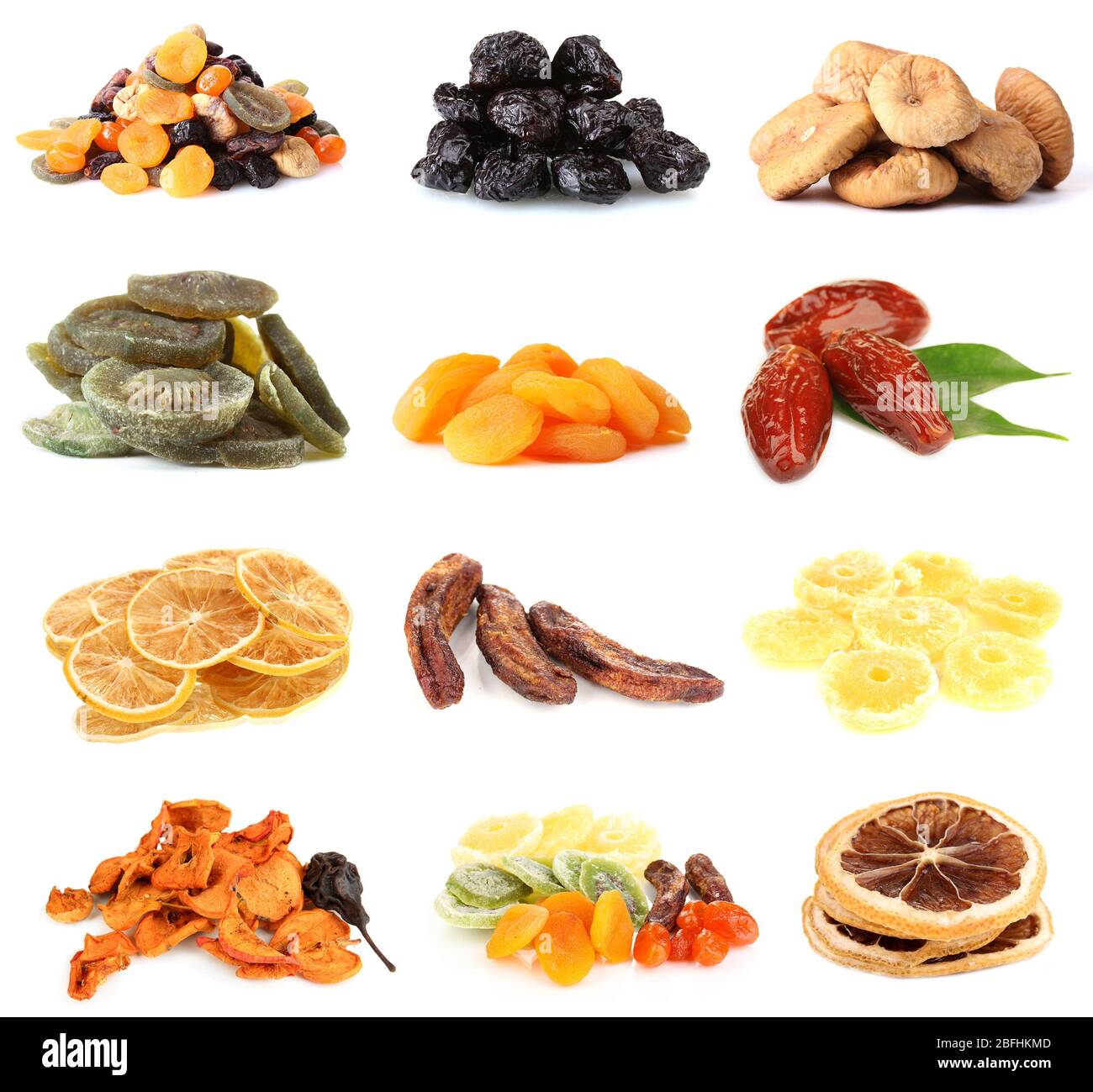 Collage of dried fruits isolated on white Stock Photo - Alamy