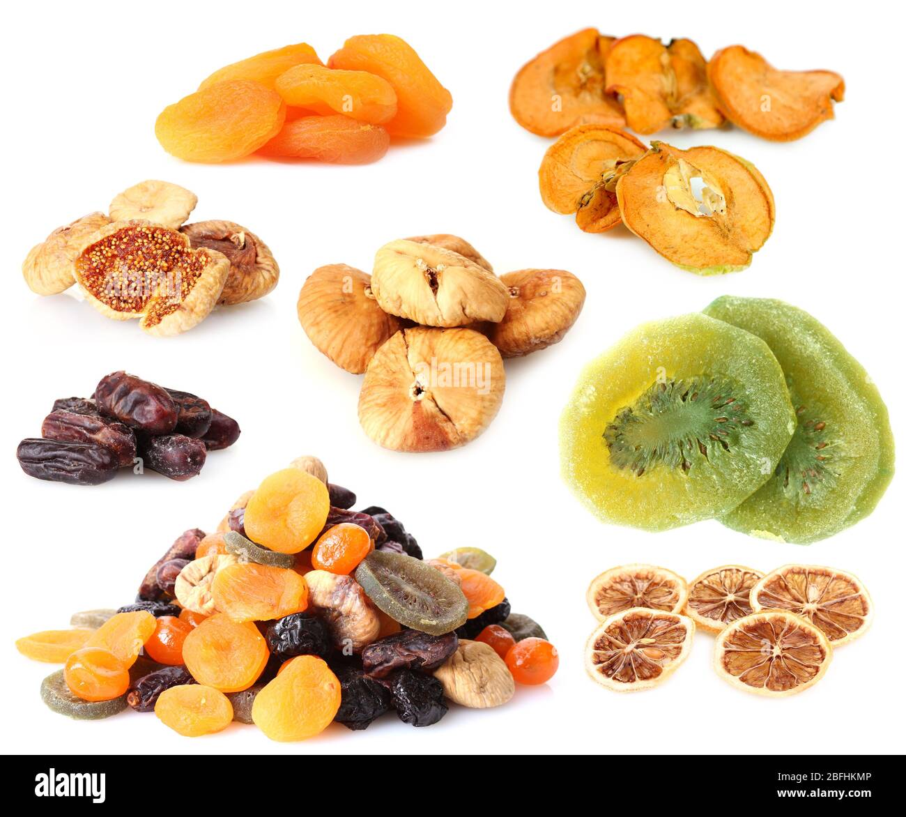 Collage of dried fruits isolated on white Stock Photo - Alamy