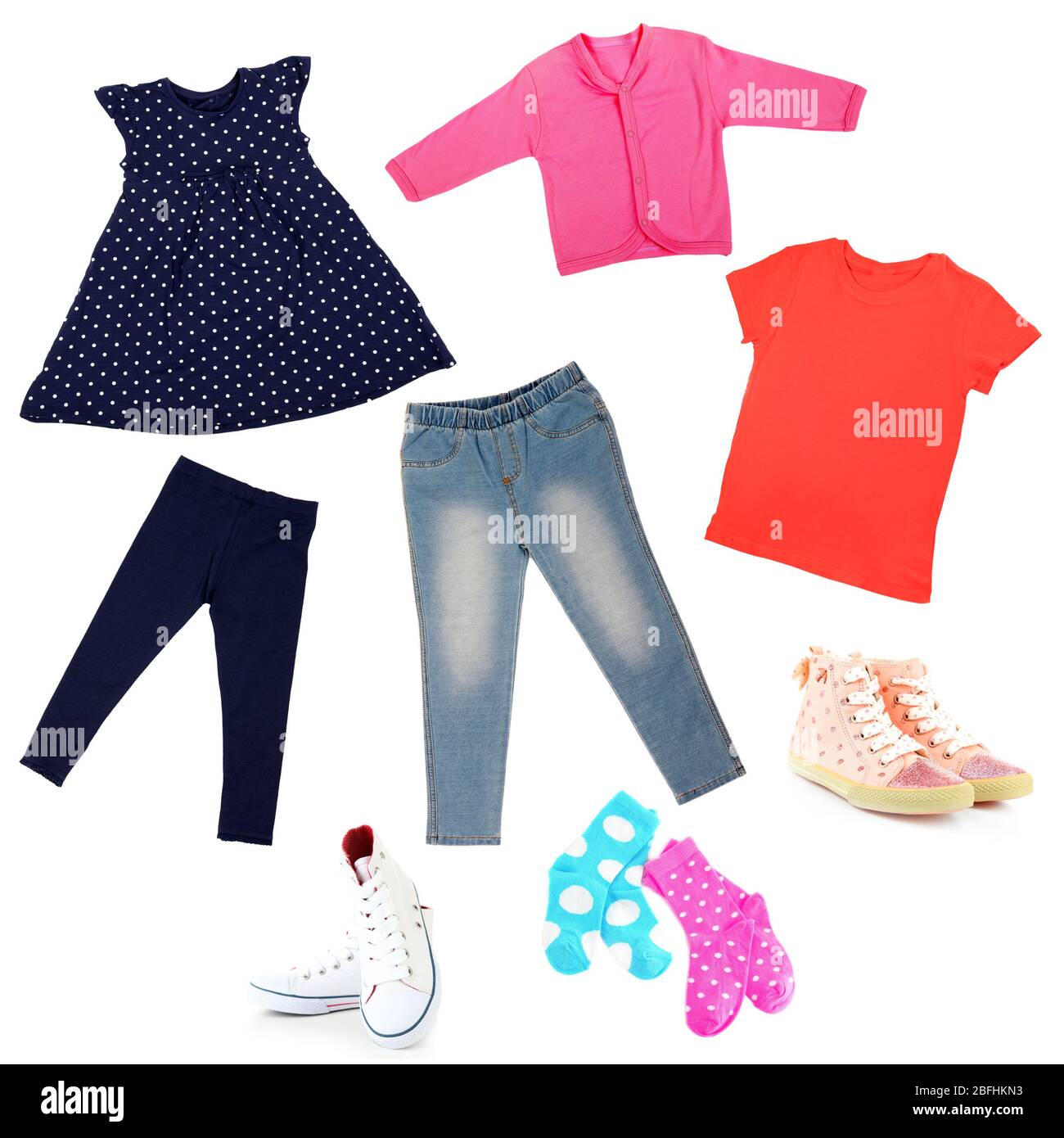 Collage of kids clothing isolated on white Stock Photo - Alamy