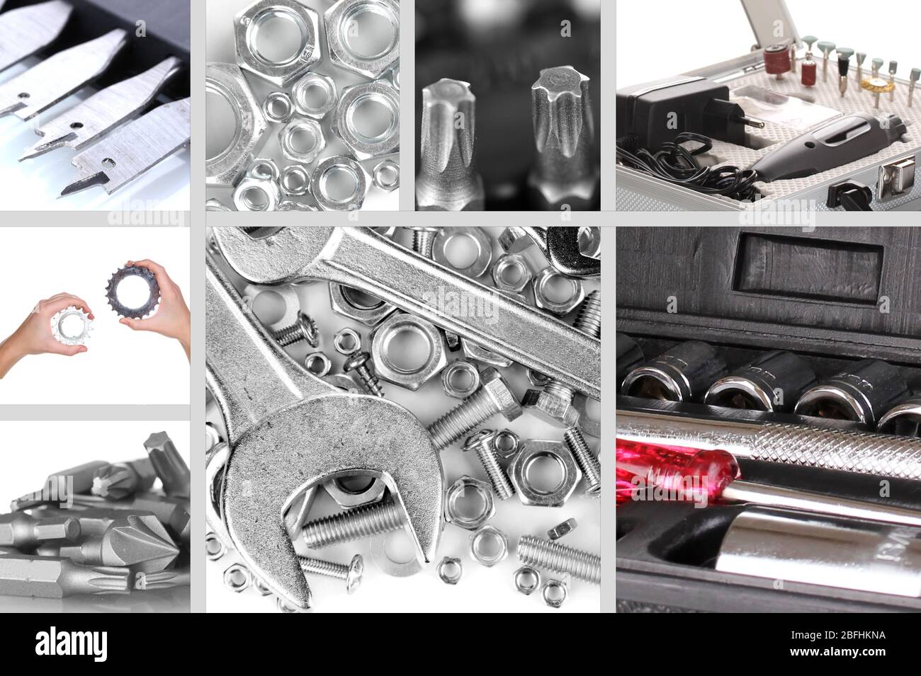Collage of metal workshop tools Stock Photo - Alamy