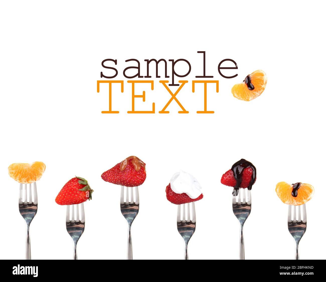 Different fruits on forks isolated on white Stock Photo - Alamy