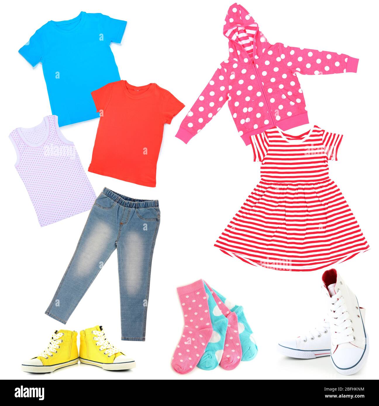 Collage of kids clothing isolated on white Stock Photo - Alamy