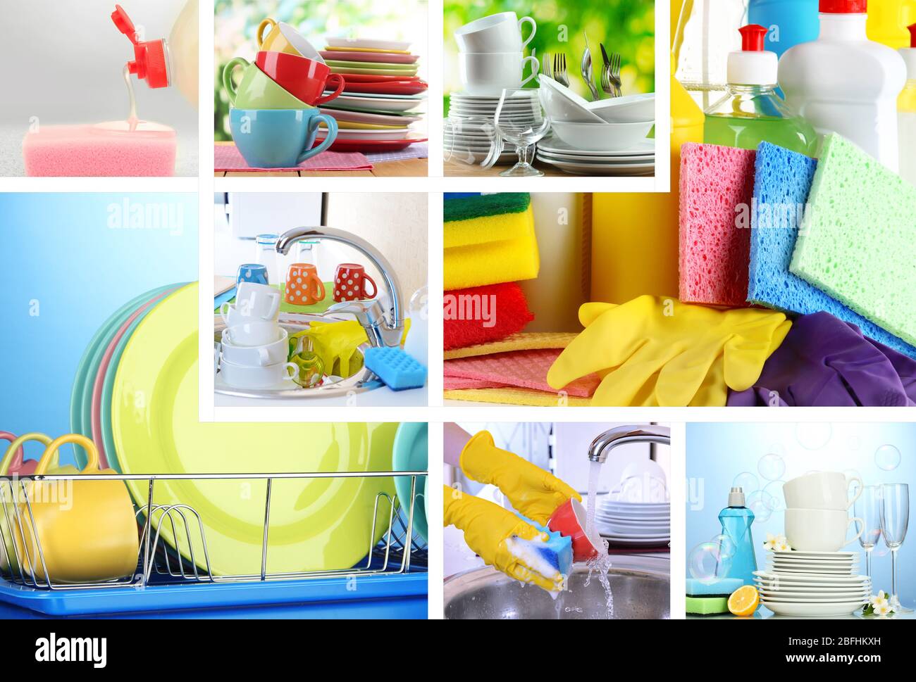 Collage of washing dishes close-up Stock Photo - Alamy