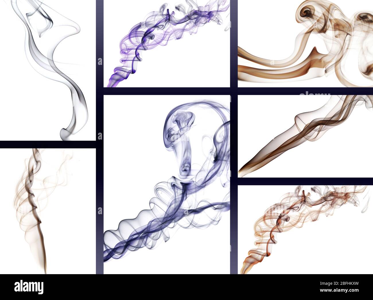 Collage of abstract smoke isolated on white Stock Photo - Alamy