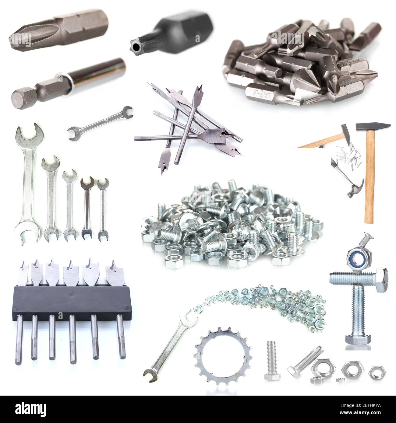 Collage of metal workshop tools isolated on white Stock Photo - Alamy