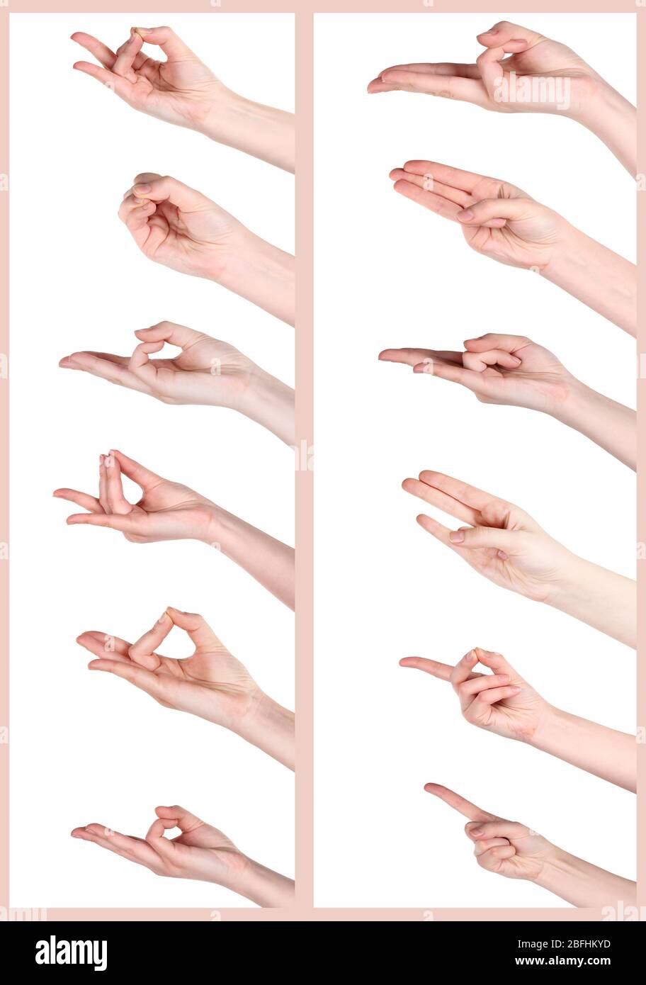 Collage of hand gestures in yoga Stock Photo - Alamy