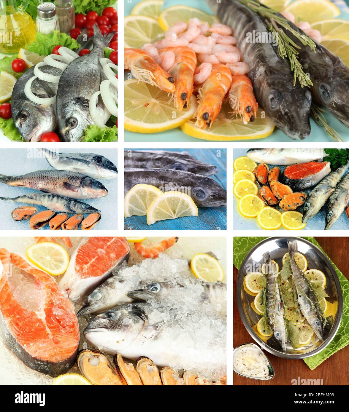 Fresh fish and fish dishes collage Stock Photo - Alamy