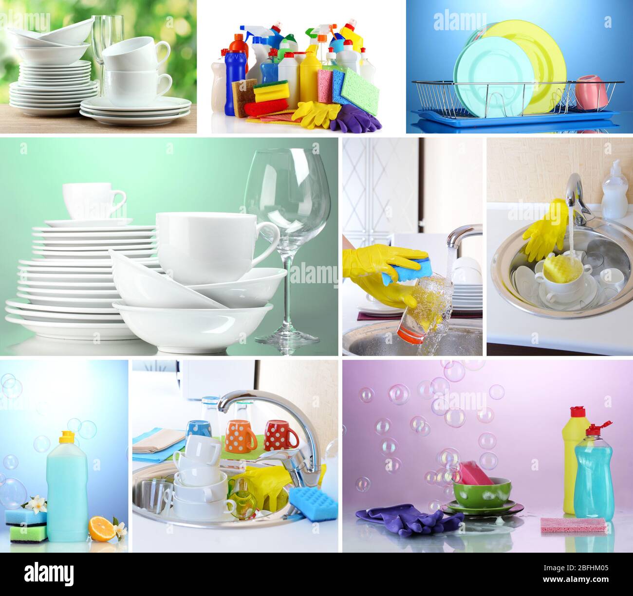 Collage of washing dishes, close-up Stock Photo - Alamy