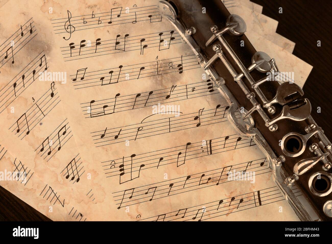 Musical notes and clarinet Stock Photo - Alamy