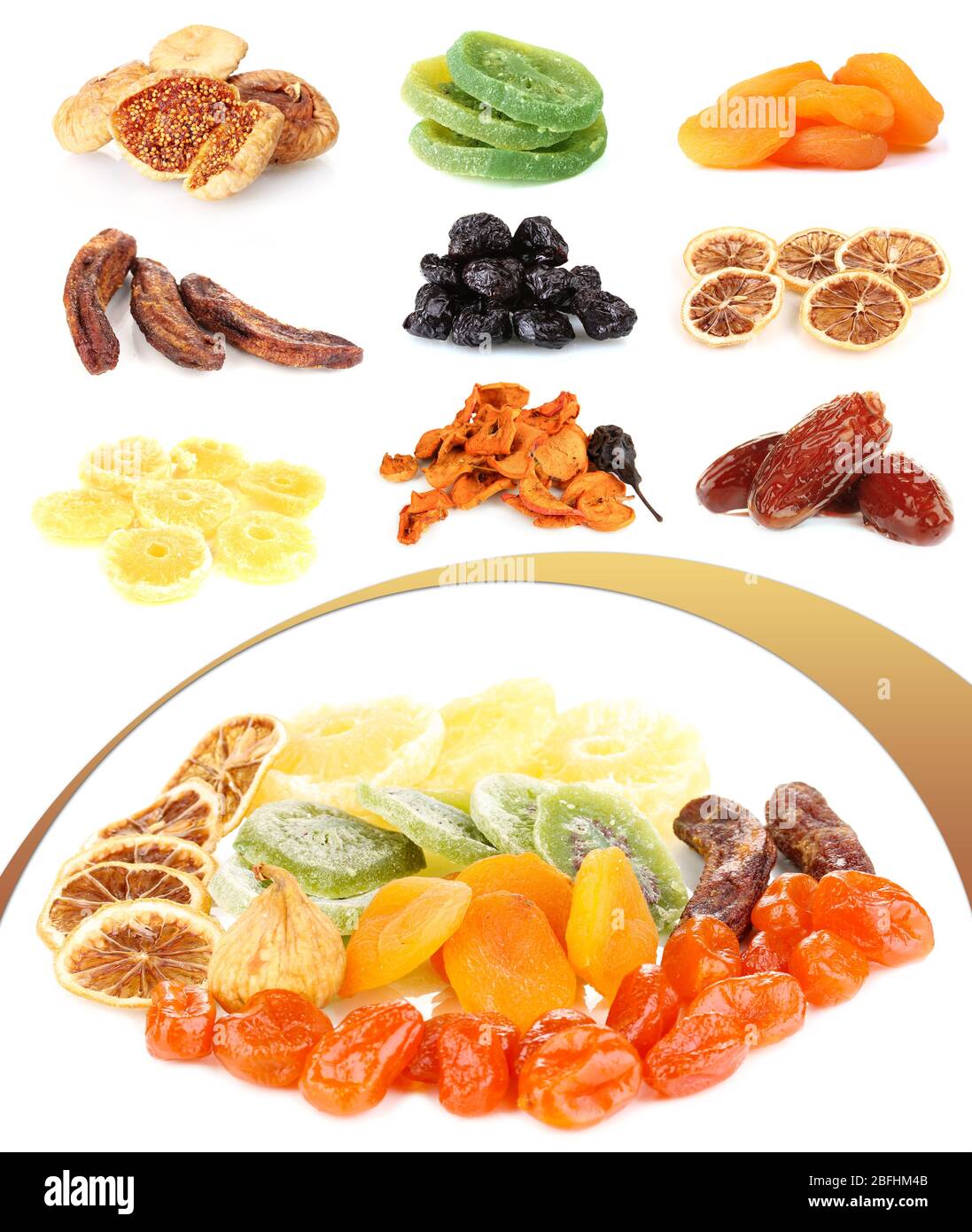 Collage of dried fruits isolated on white Stock Photo - Alamy