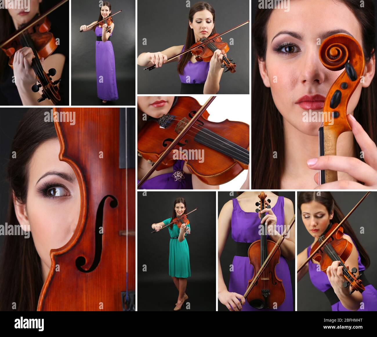 Music Collage. Beautiful young girl with violin Stock Photo - Alamy