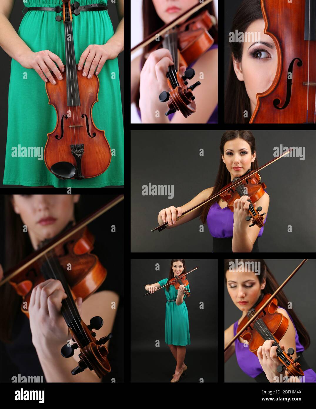Music Collage. Beautiful young girl with violin Stock Photo - Alamy