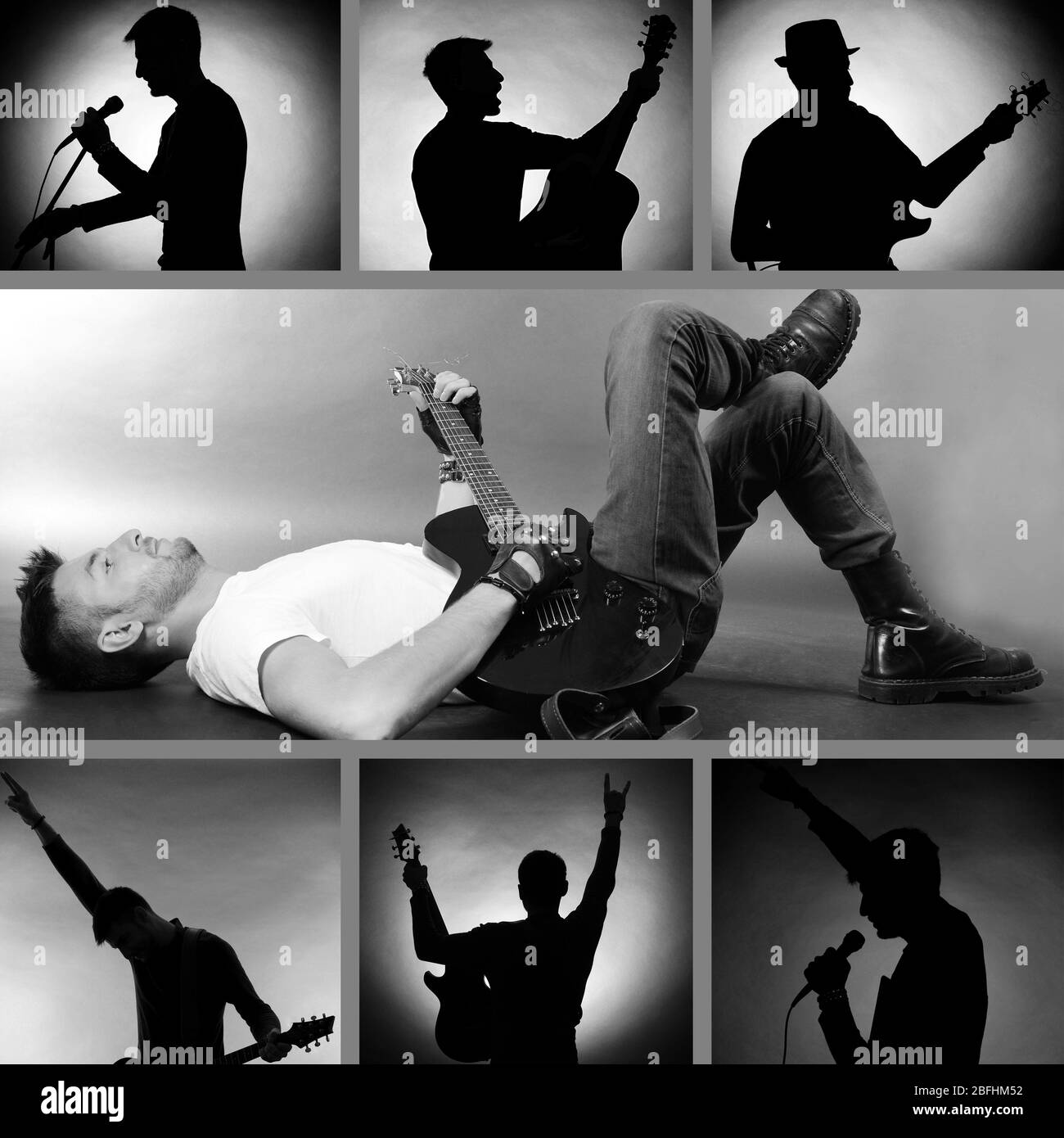 Rock music collage Black and White Stock Photos & Images - Alamy
