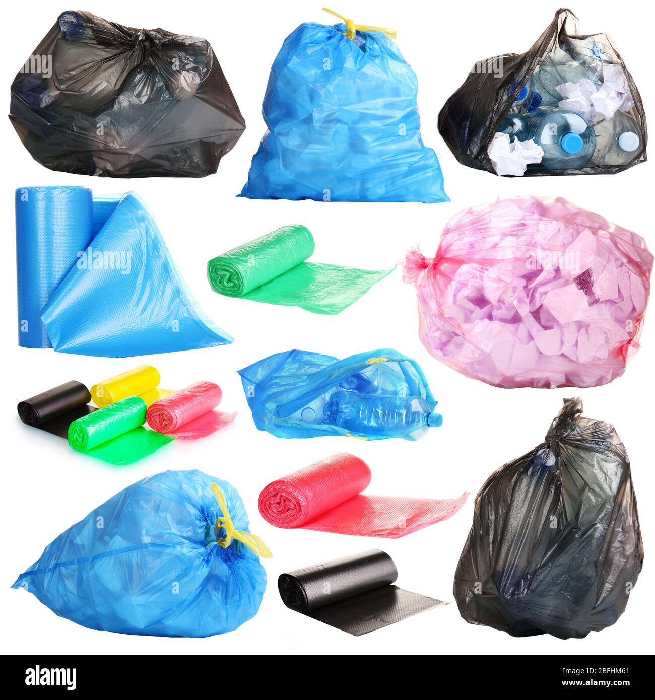 Collage of different garbage bags isolated on white Stock Photo - Alamy