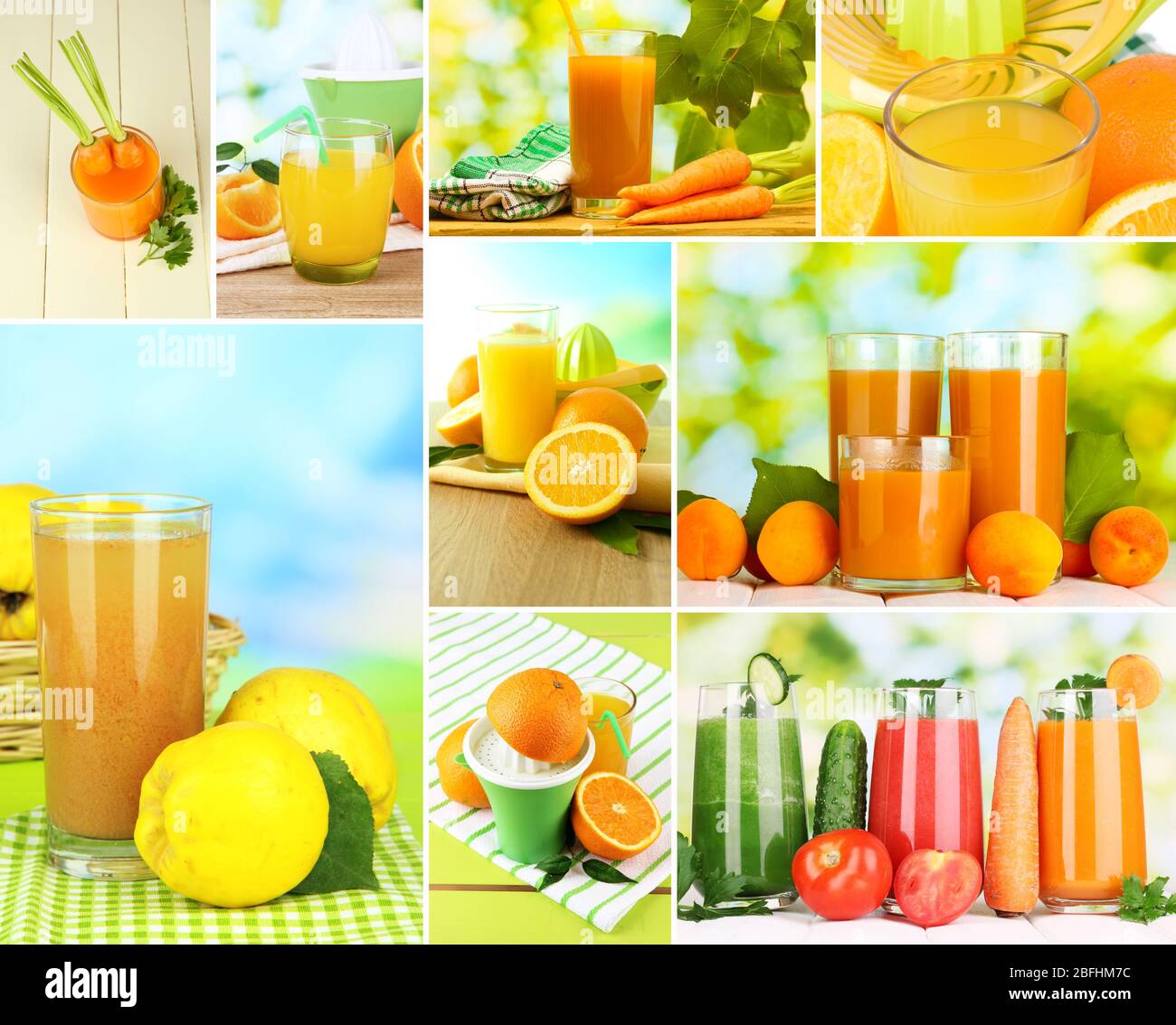 Fresh juice collage Stock Photo - Alamy