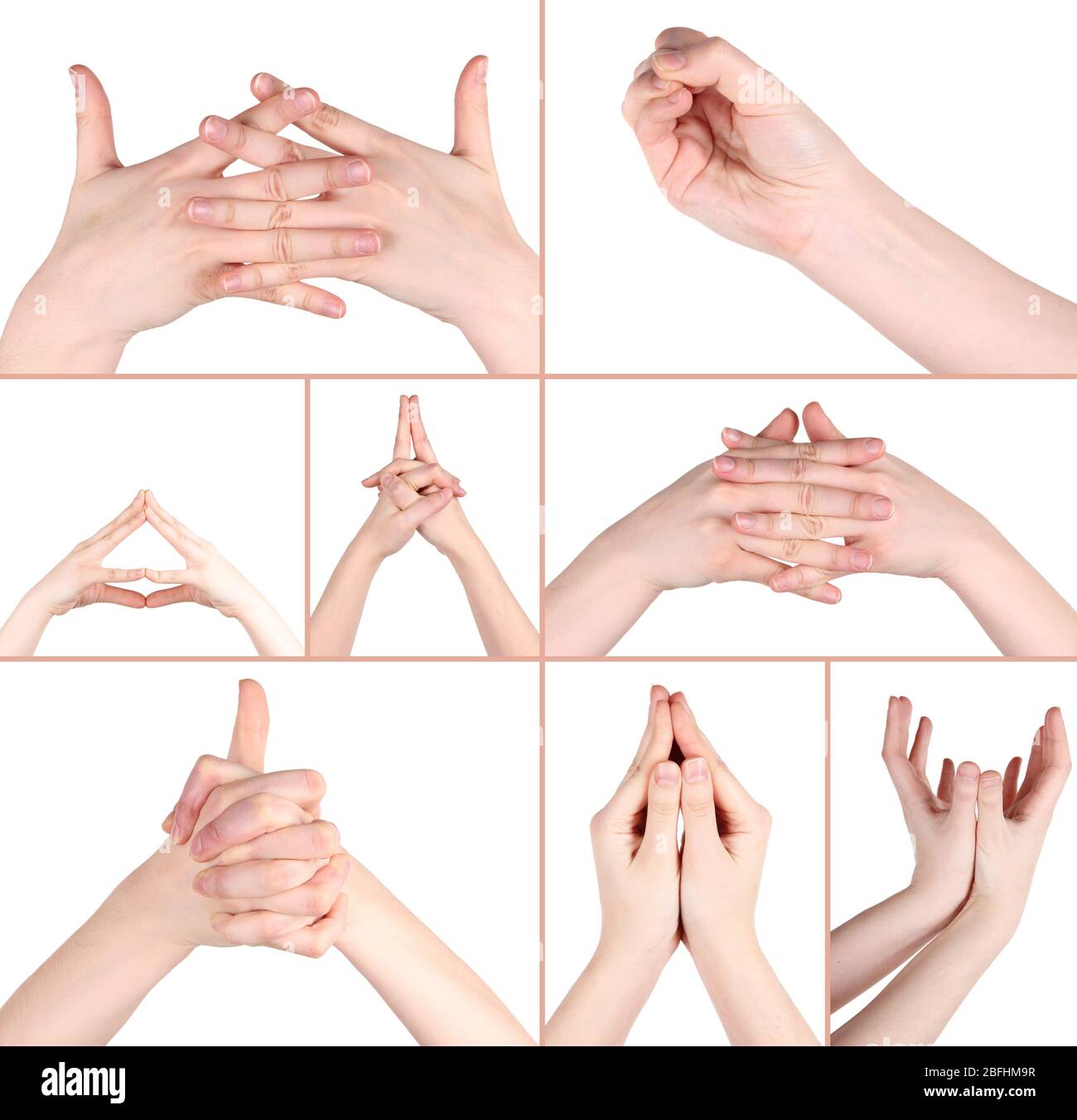 Collage of hand gestures in yoga Stock Photo - Alamy