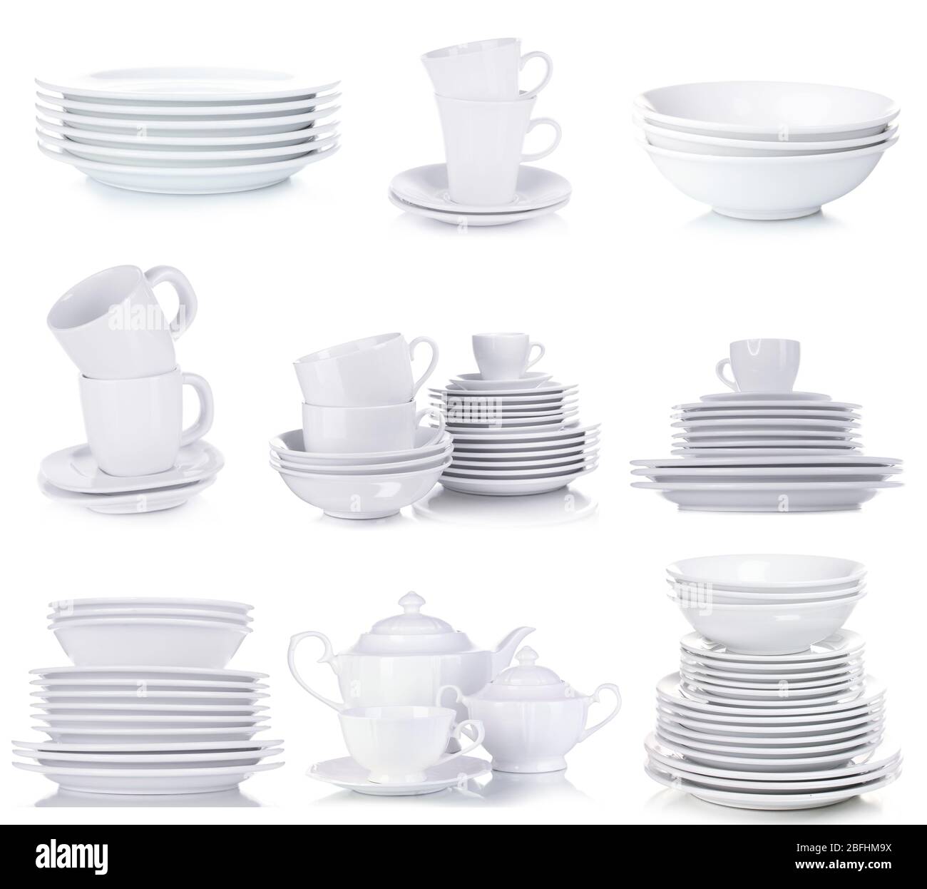 Clean dishware isolated on white Stock Photo - Alamy