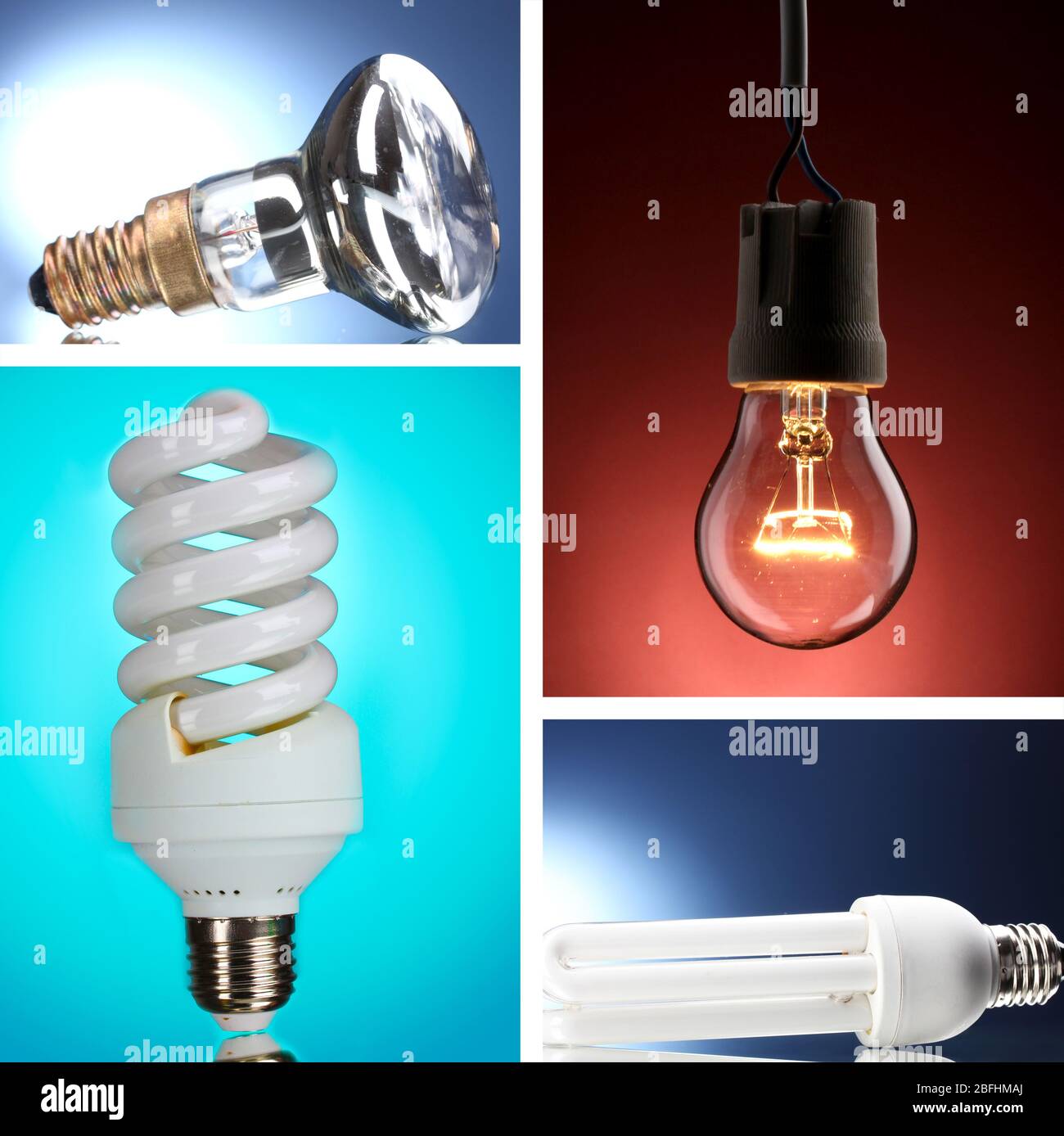 Collage of light bulbs on colorful background Stock Photo - Alamy