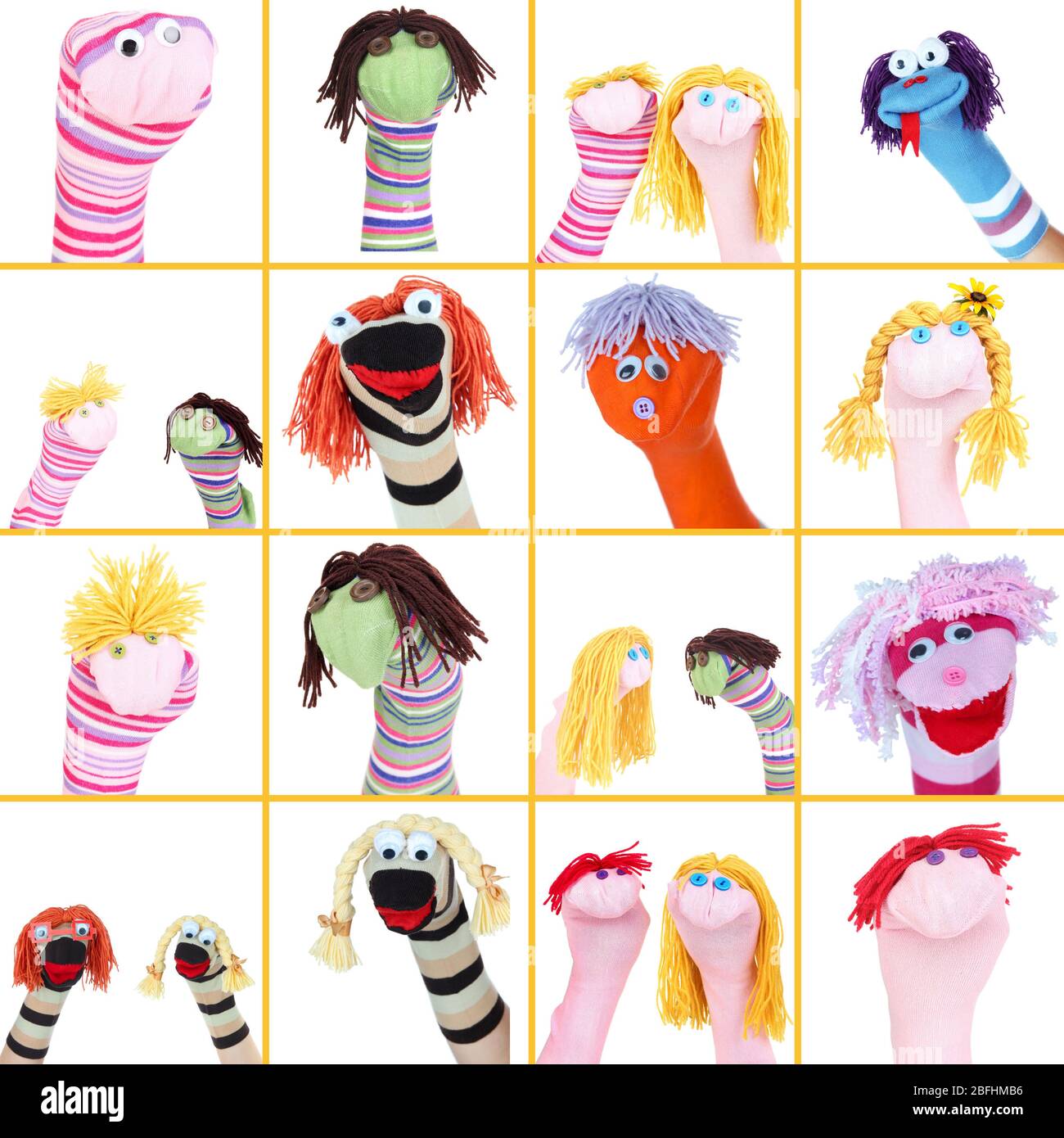 Collage of different funny sock puppets Stock Photo - Alamy