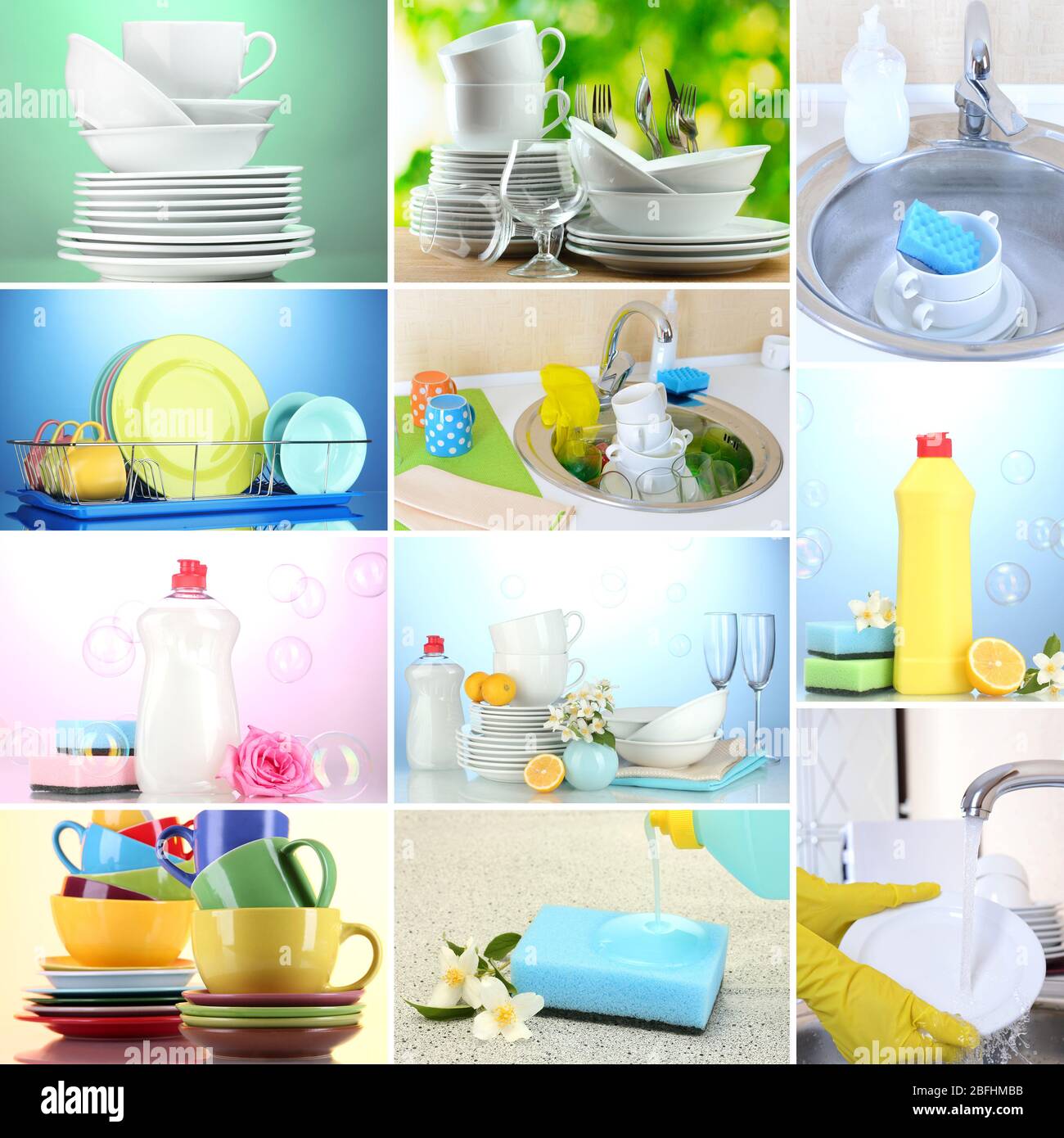 Collage of washing dishes, close-up Stock Photo - Alamy