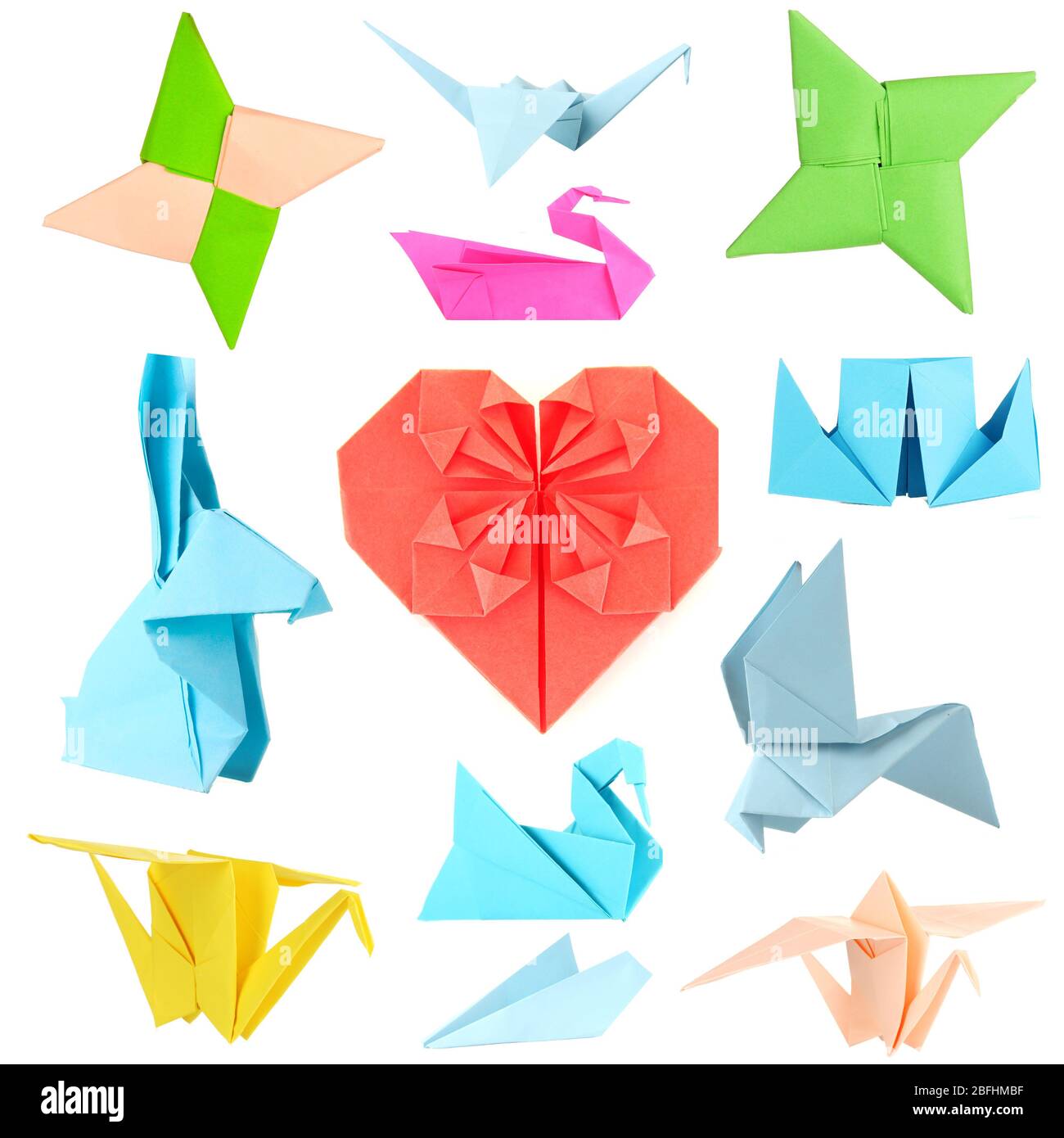 Collage of different origami papers isolated on white Stock Photo - Alamy