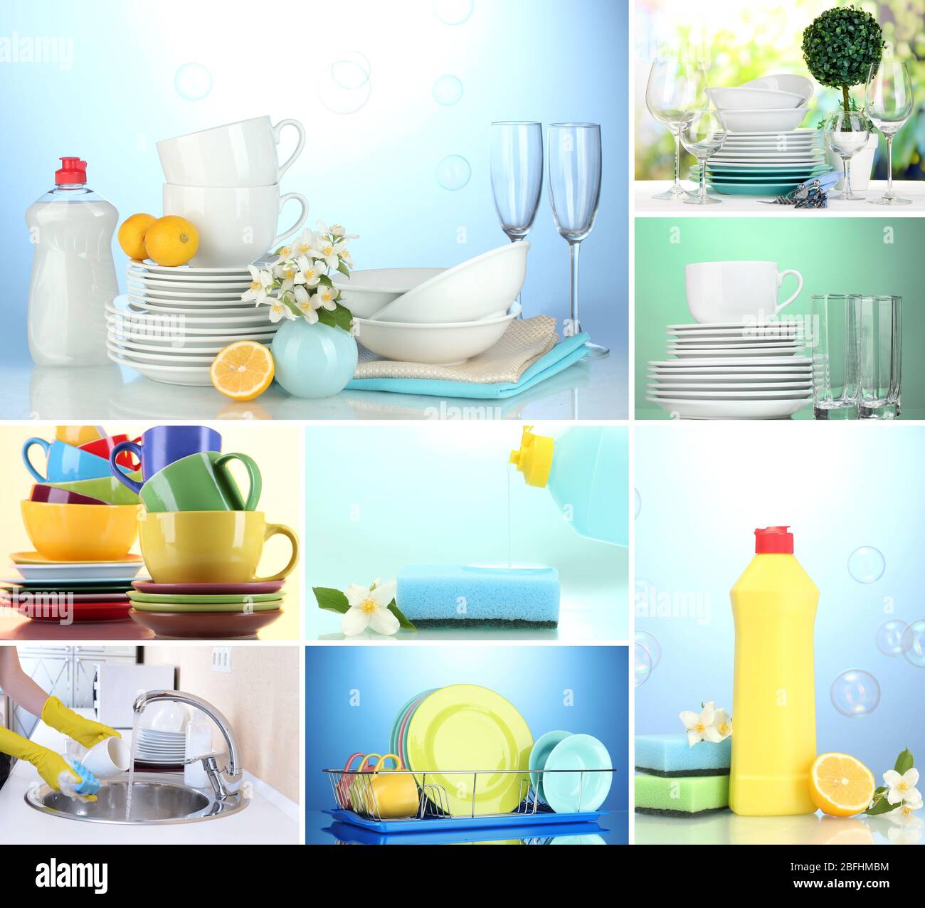 Collage of washing dishes, close-up Stock Photo - Alamy