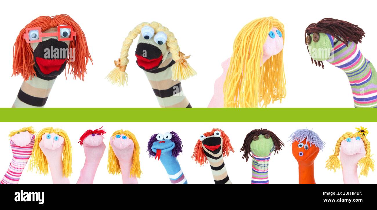 Collage of different funny sock puppets Stock Photo - Alamy