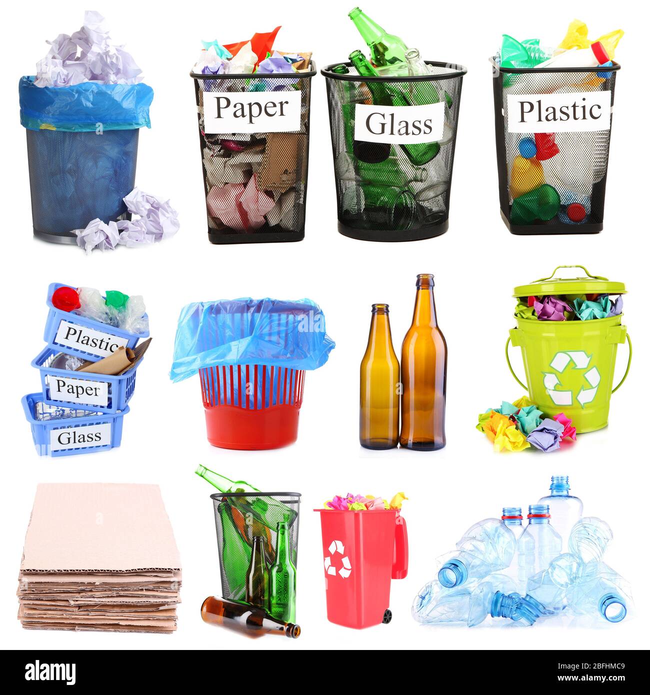 Collage of different garbage isolated on white Stock Photo - Alamy