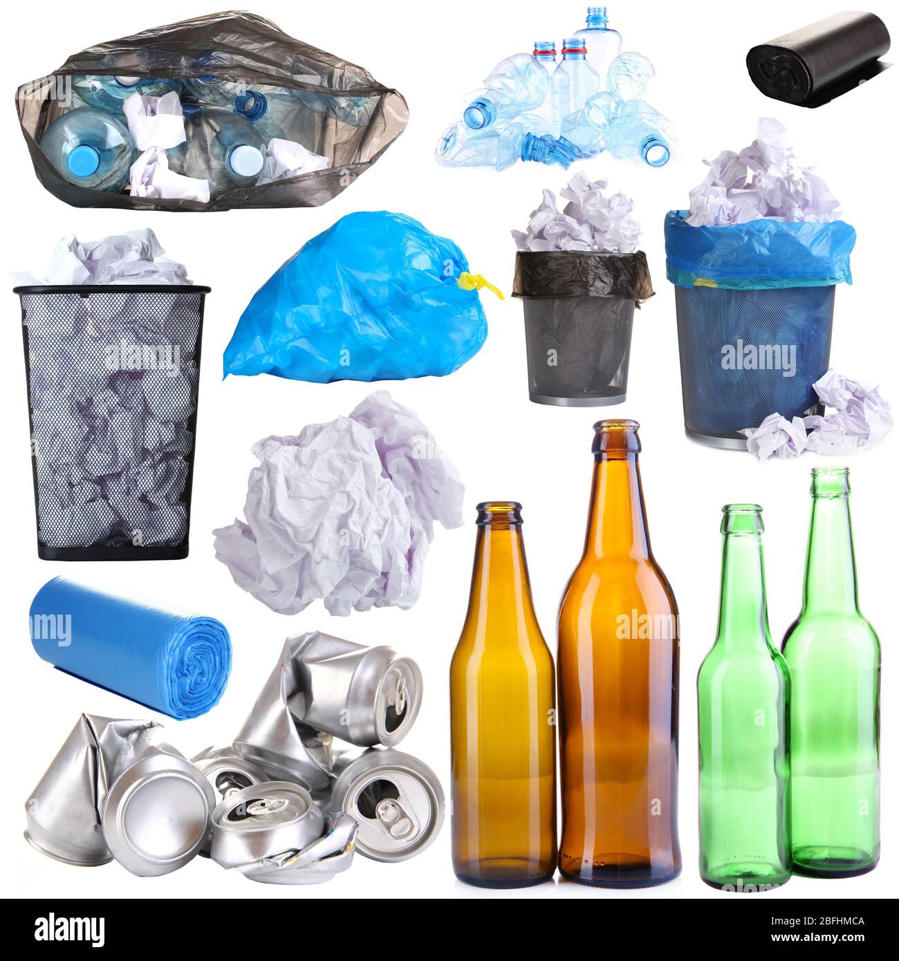 Collage of different garbage isolated on white Stock Photo - Alamy