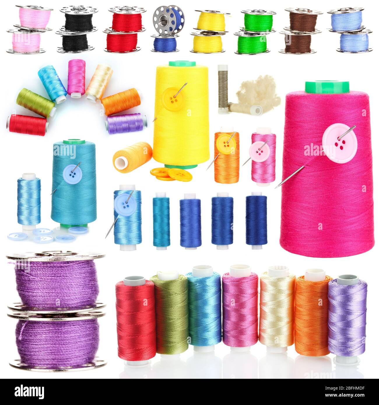 Collage of bright bobbin threads isolated on white Stock Photo - Alamy