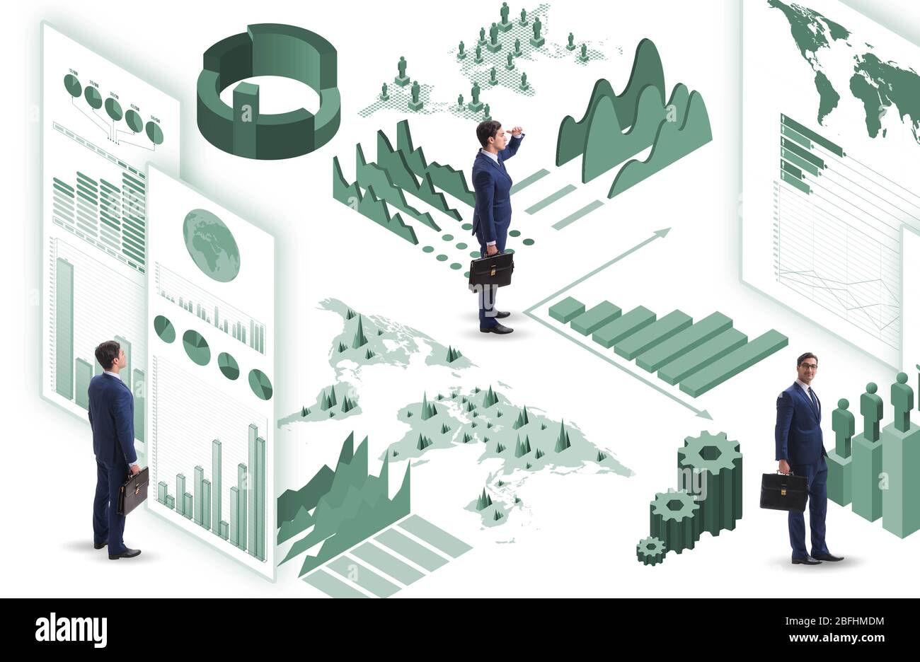 The businessman in business visualization and infographics concept ...