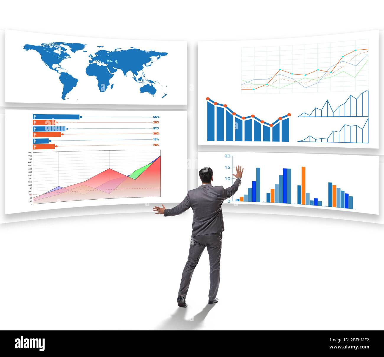 The businessman in business visualization and infographics concept ...