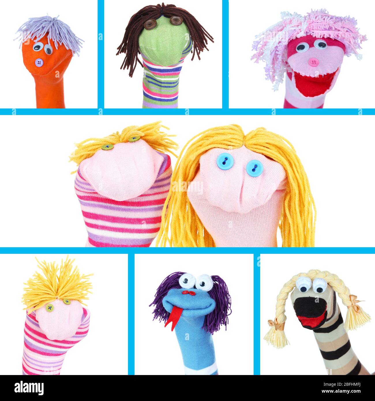 Collage of different funny sock puppets Stock Photo - Alamy