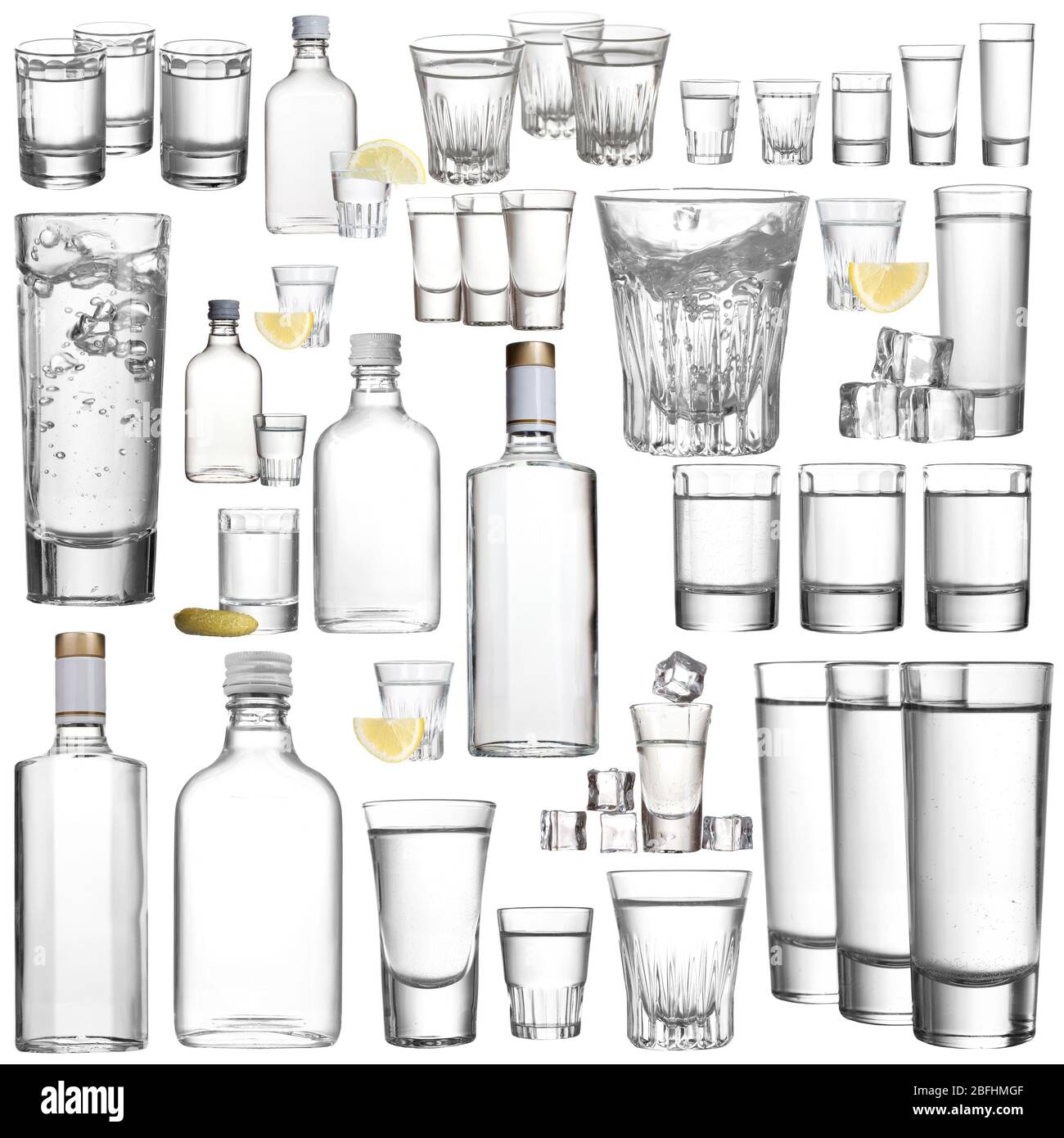Collage of alcohol drinks. Vodka isolated on white Stock Photo - Alamy