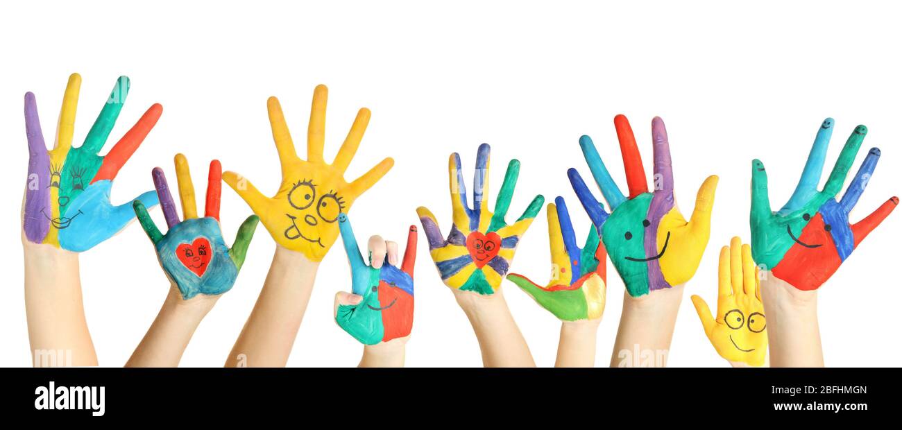 Painted hands with smile isolated on white Stock Photo - Alamy