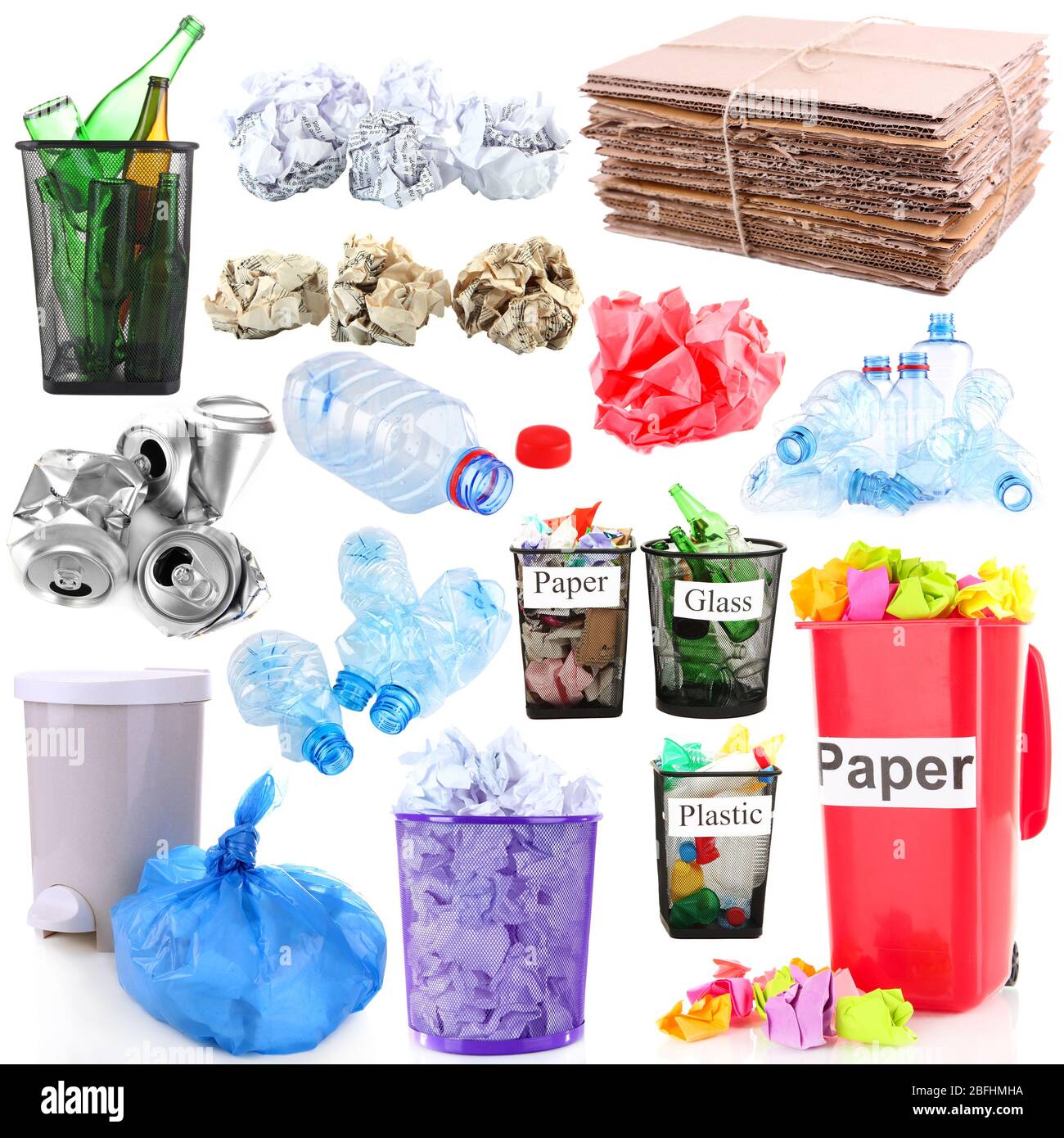 Collage of different garbage isolated on white Stock Photo - Alamy