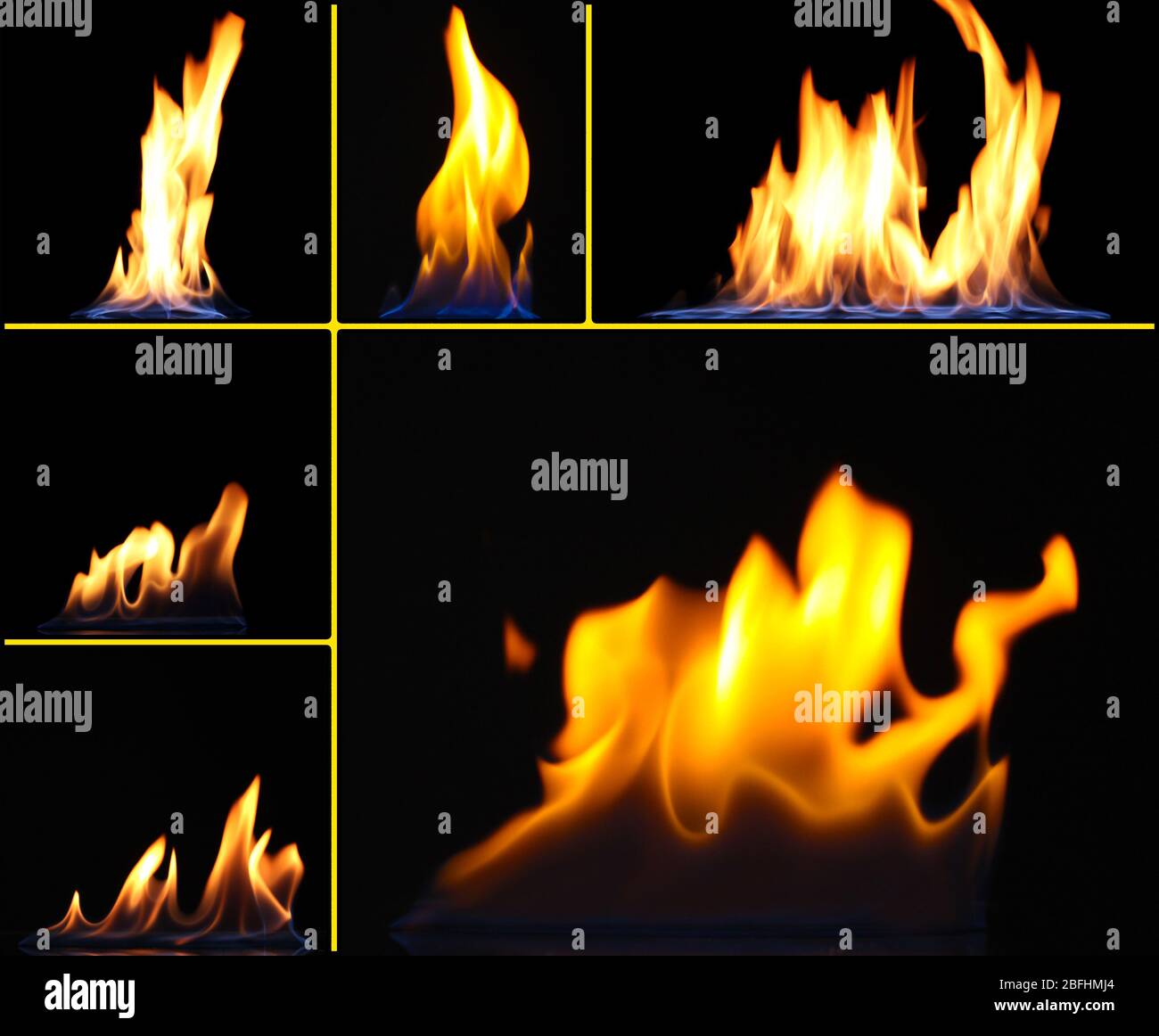 Collage of fire on black background Stock Photo - Alamy