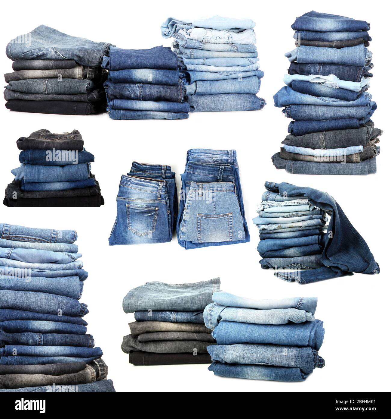 Collage of jeans isolated on white Stock Photo - Alamy