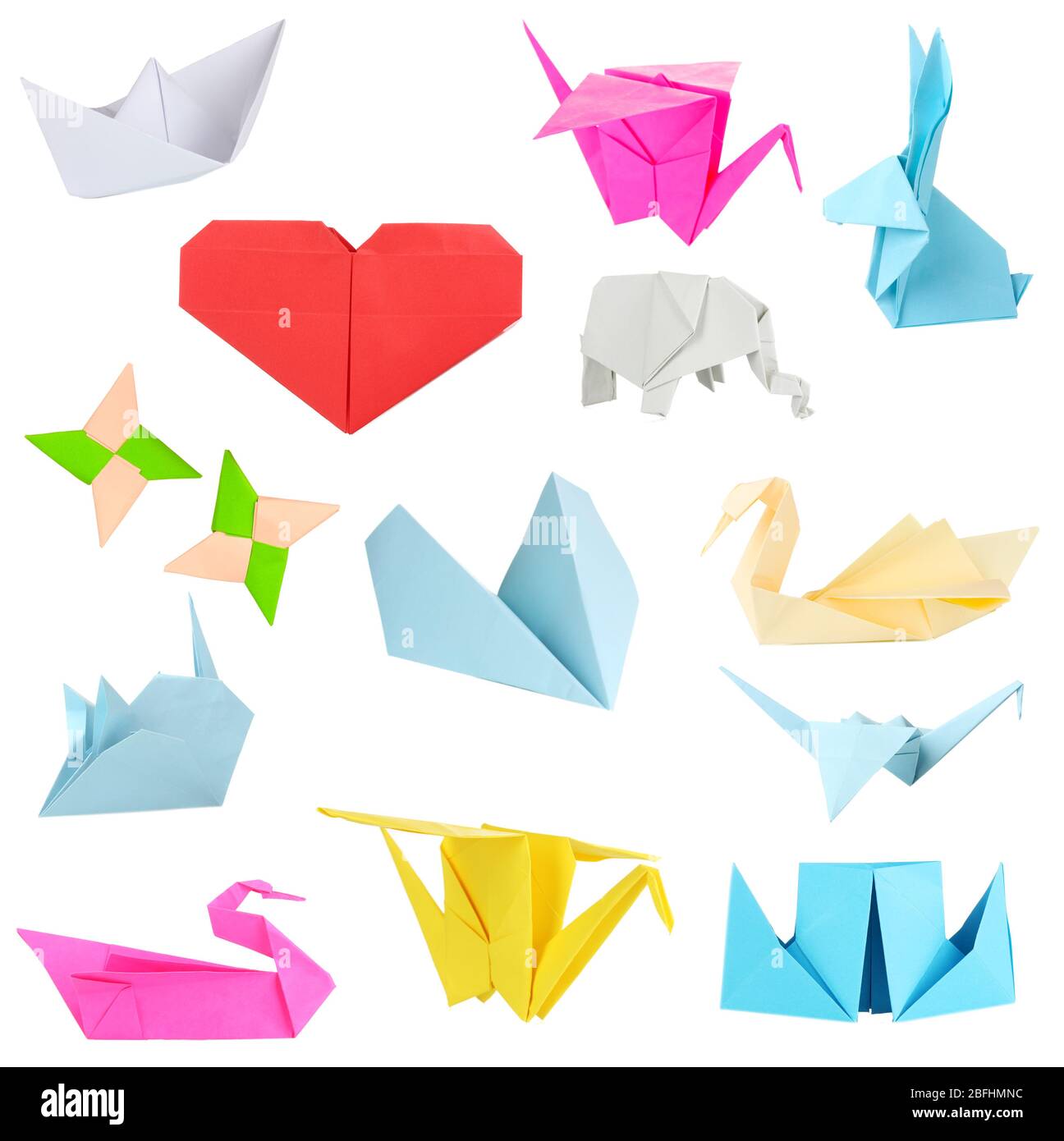Collage of different origami papers isolated on white Stock Photo - Alamy