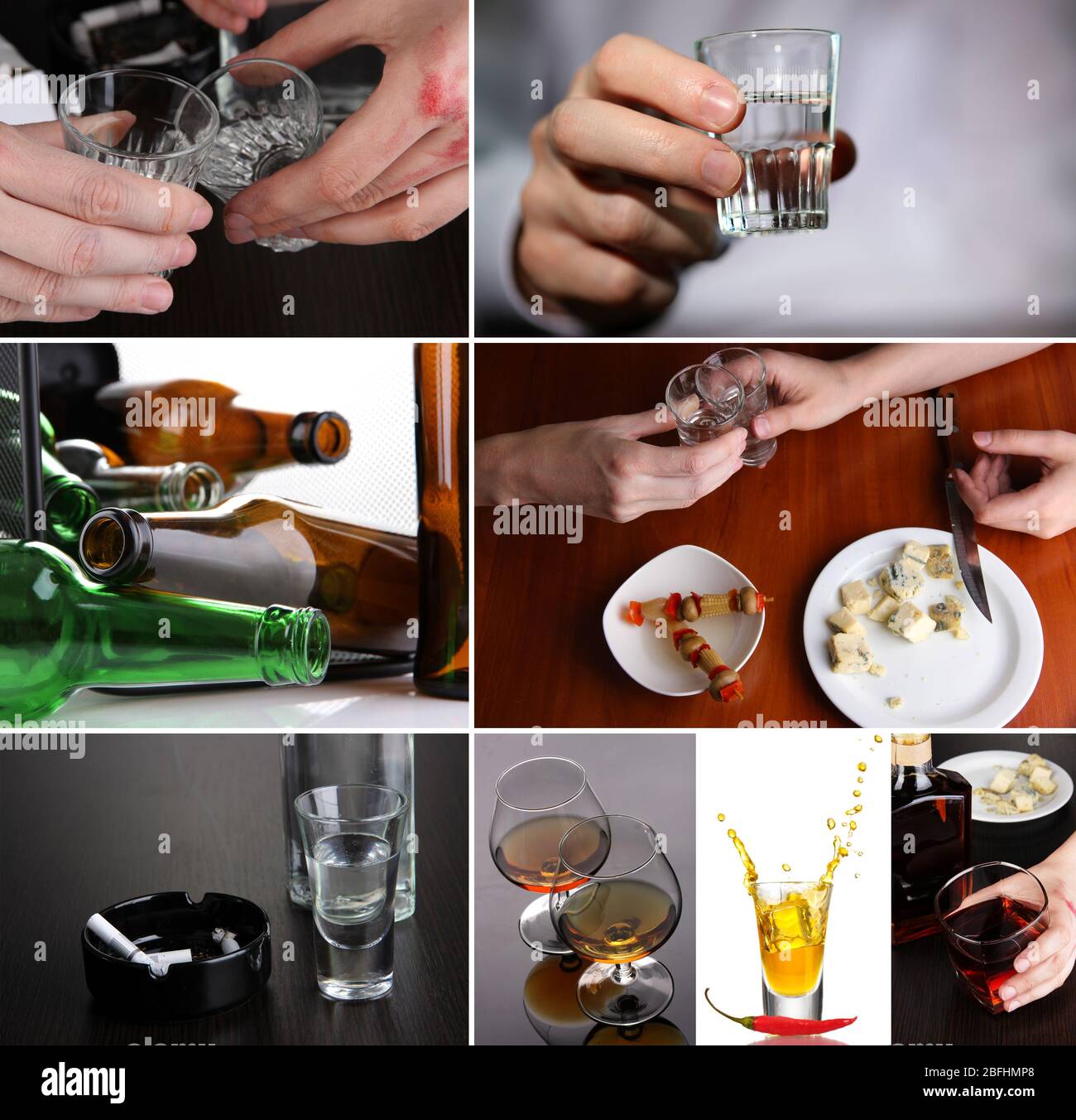 Collage of alcoholism close-up Stock Photo - Alamy